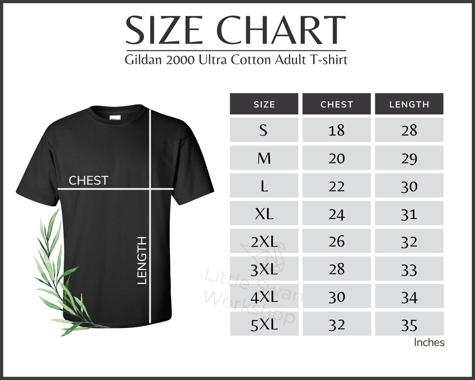 Gildan 2000 Size Chart Gildan G200 Size Guide Gildan 2000 - Etsy