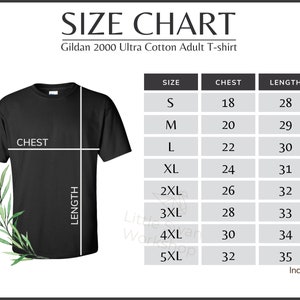 Gildan 2000 Size Chart - Gildan G200 Size Guide - Gildan 2000 Black ...