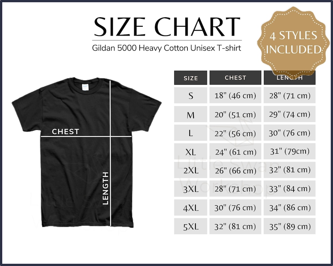 Gildan 5000 Size Chart: Inch & Cm, Metric Guide (digital Download) - Etsy