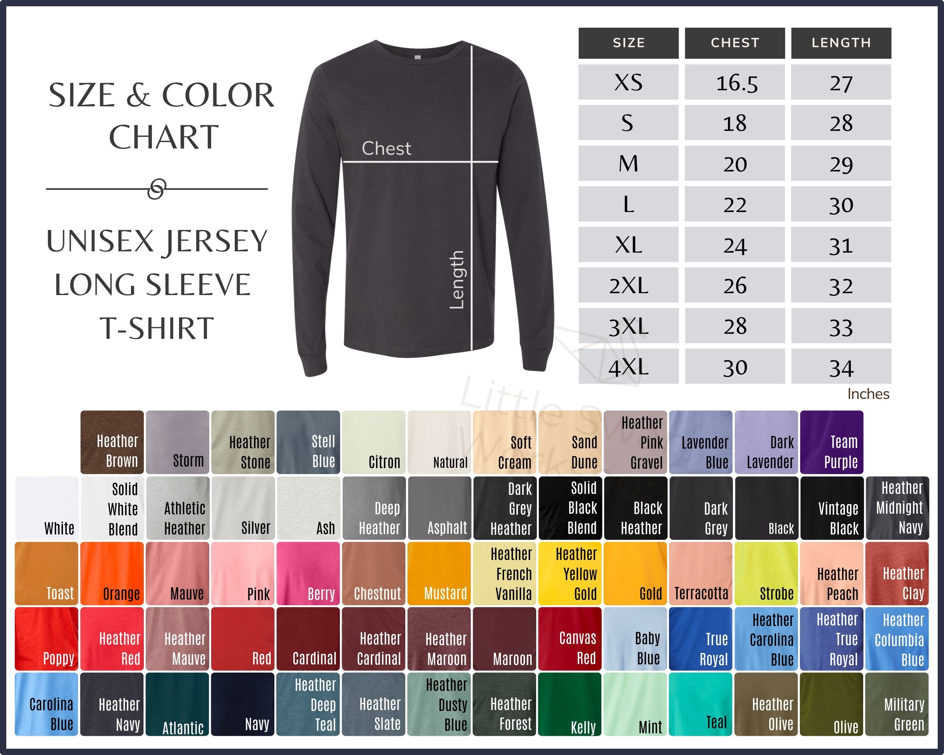 Bella Canvas 3501 Color Chart, Bella Canvas 3501 Color and Size Guide ...