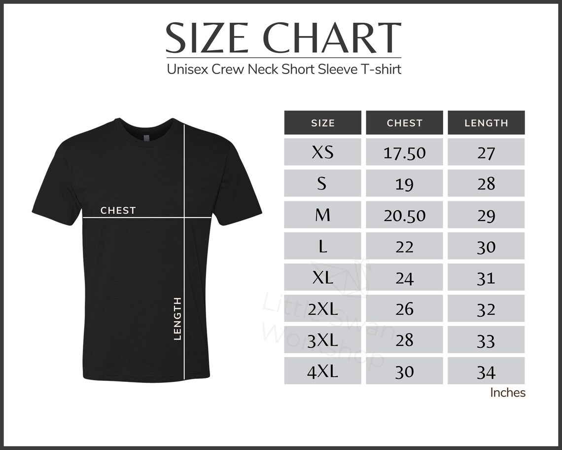 Next Level 6210 Size Chart: Unisex Crew Size Guide (digital Download ...
