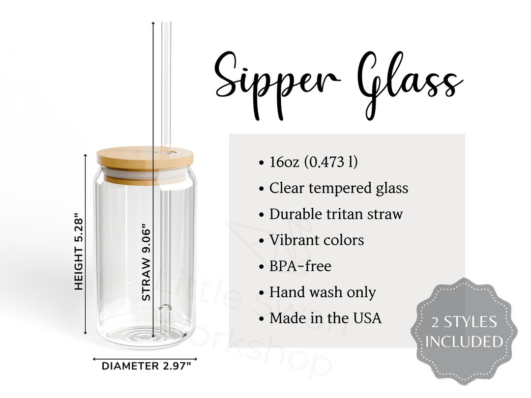 Sipper Glass 16oz Size Chart, 2 Versions Included, Glass Tumbler ...