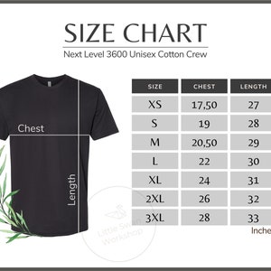 Next Level 3600 Size Chart Next Level 3600 Unisex Crew Next Level 3600 ...