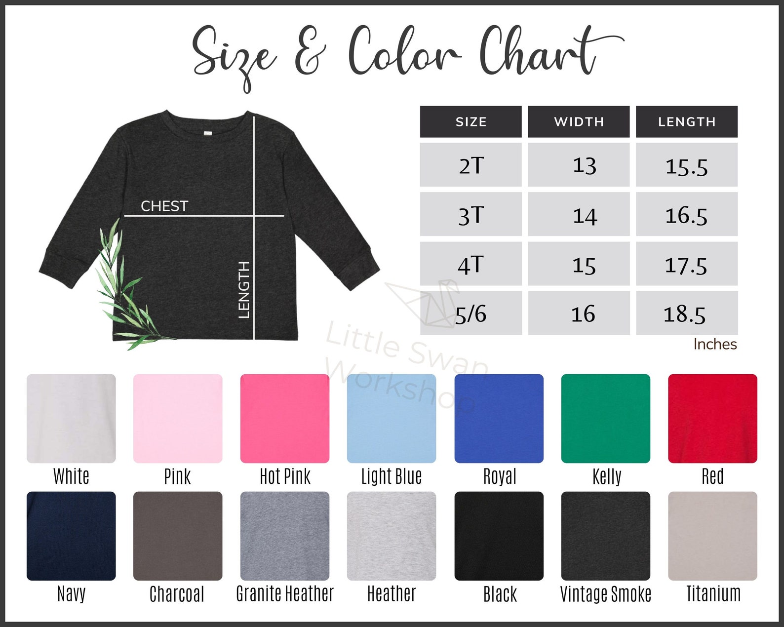 Rabbit Skins 3302 Color Chart Toddler T-shirt Color and Size - Etsy