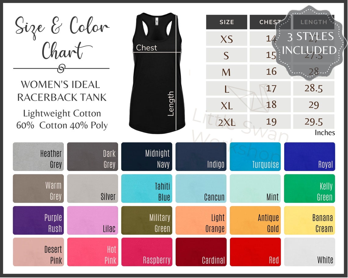 Next Level 1533 Color Chart Next Level Tank Top 1533 Size - Etsy