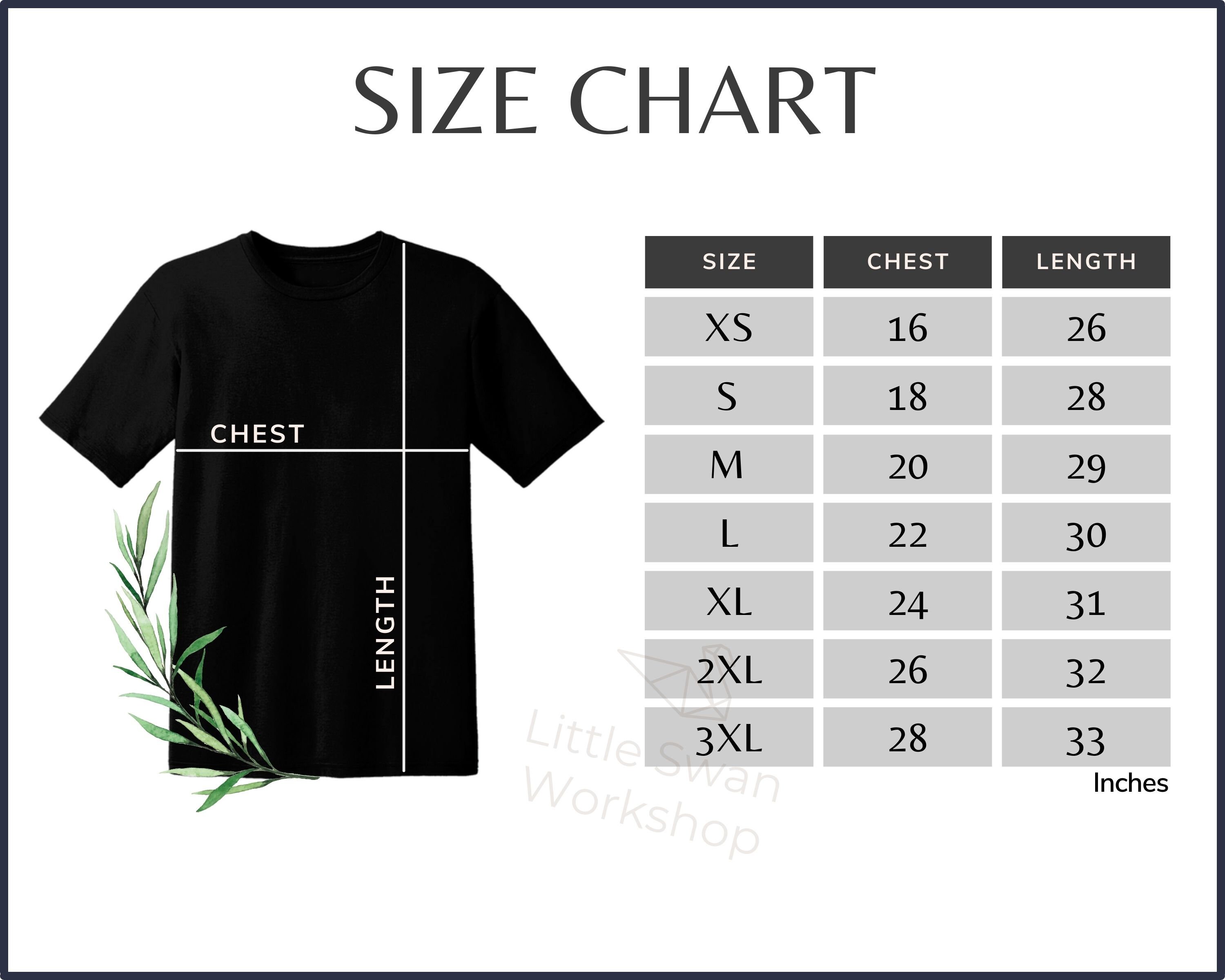 Tultex 241 Size Chart 241 Tultex T-shirt Size Table Tultex - Etsy