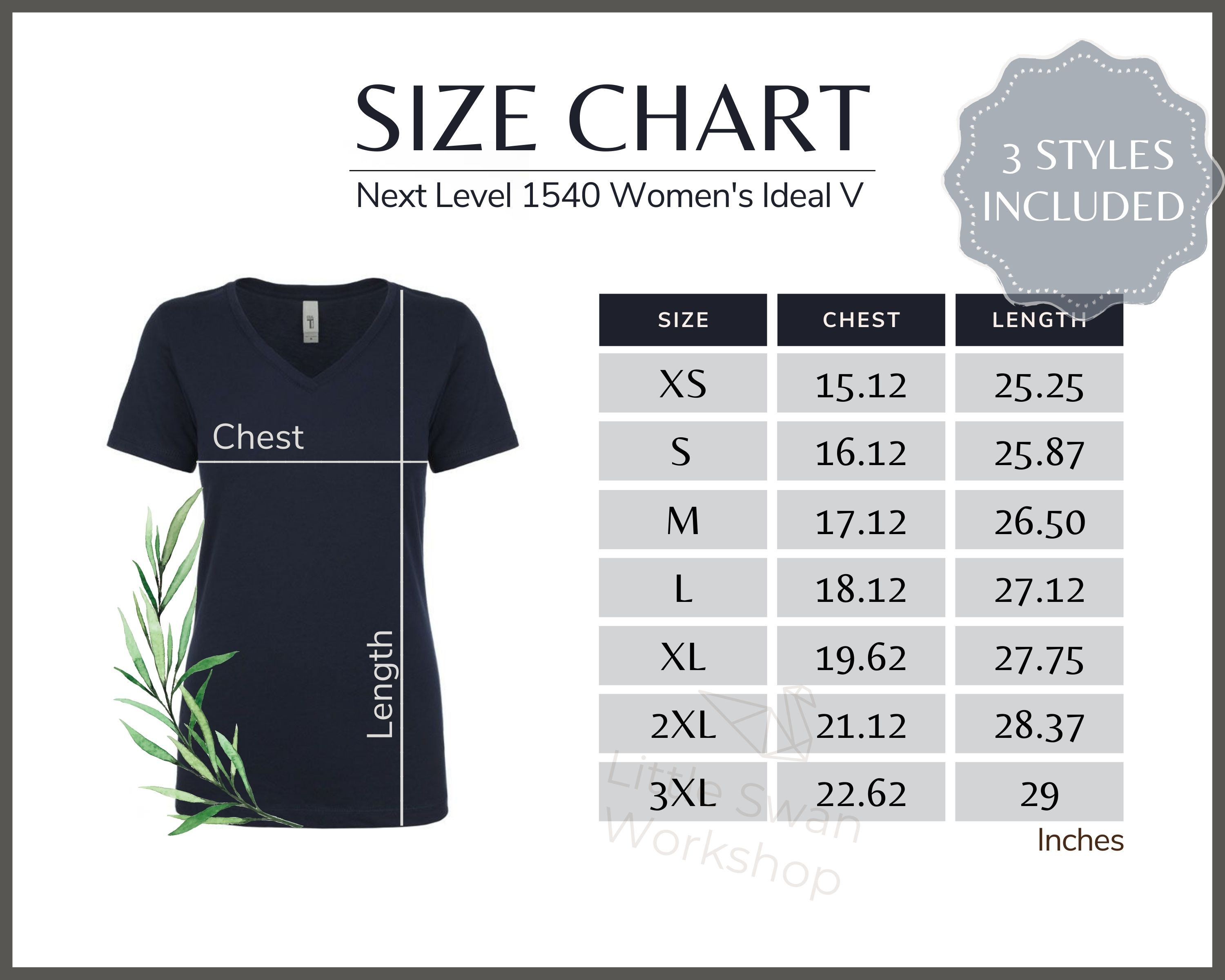 Next Level 1540 Size Chart Next Level 1540 Women's Ideal - Etsy