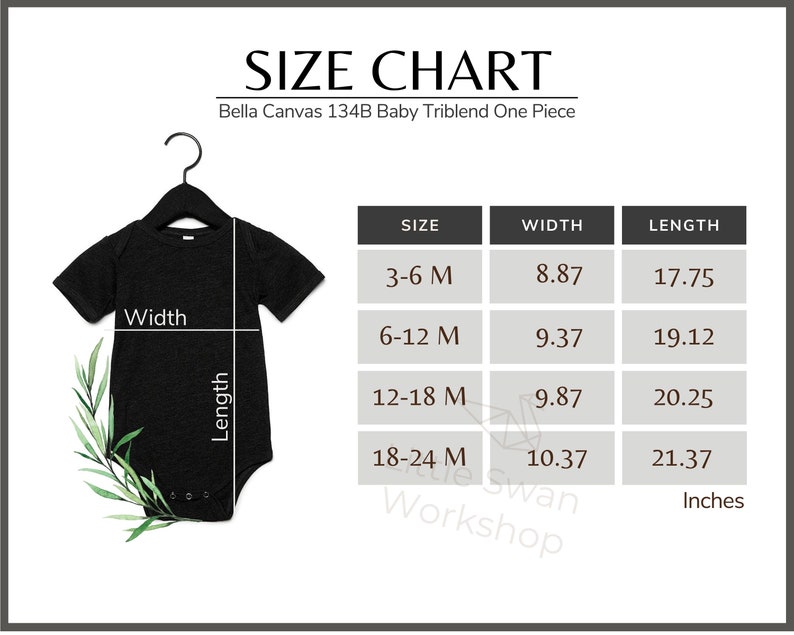 Bella Canvas 134B Size Chart 134 B Baby One Piece Size Guide - Etsy