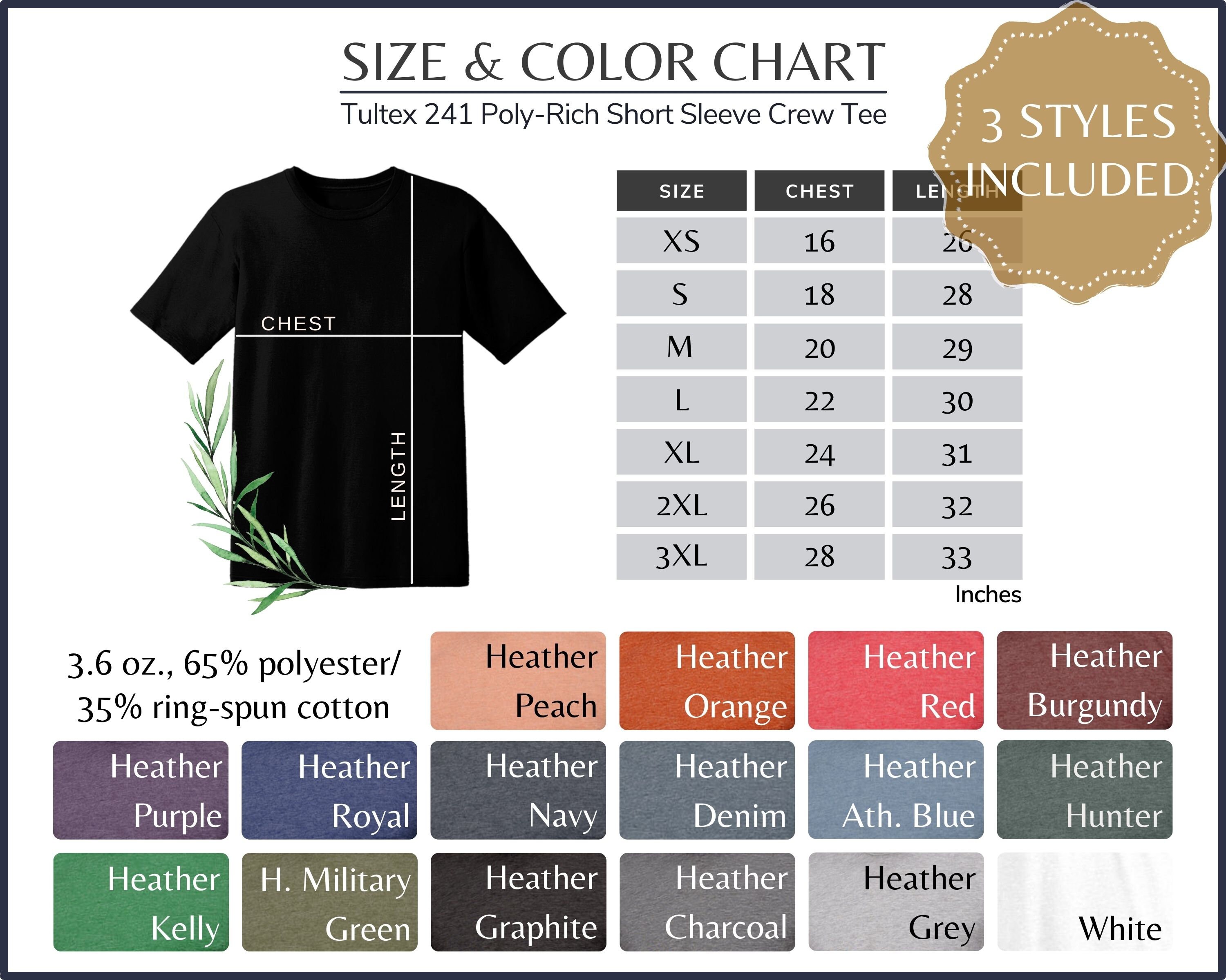 Tultex 241 Color Chart 241 Tultex T-shirt Every Color and | Etsy