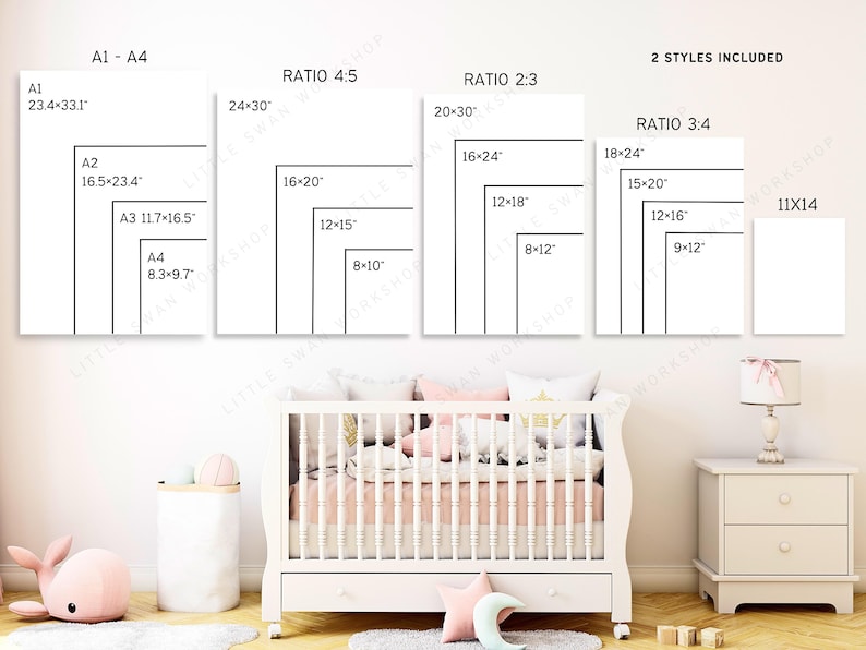 Wall Art Size Chart, Kids Room Frame Size Guide, Ratio Table, Nursery ...