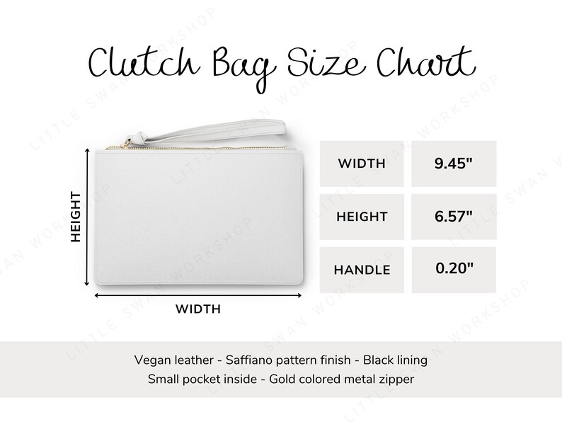 Clutch Bag Size Chart, Sizing Guide for Accessory Bag, 2 Versions ...