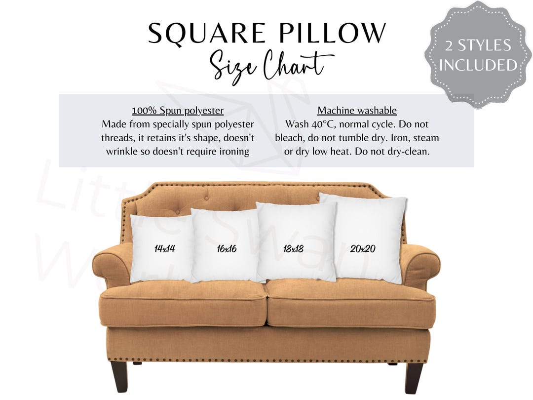 Square Pillow Size Chart, 2 Versions Included - Etsy