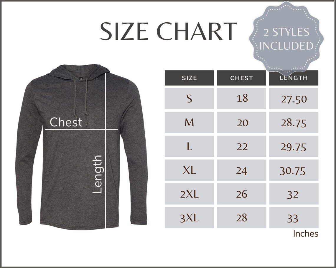 Anvil 987 Size Chart Anvil 987 Hooded Long Sleeve T-shirt | Etsy