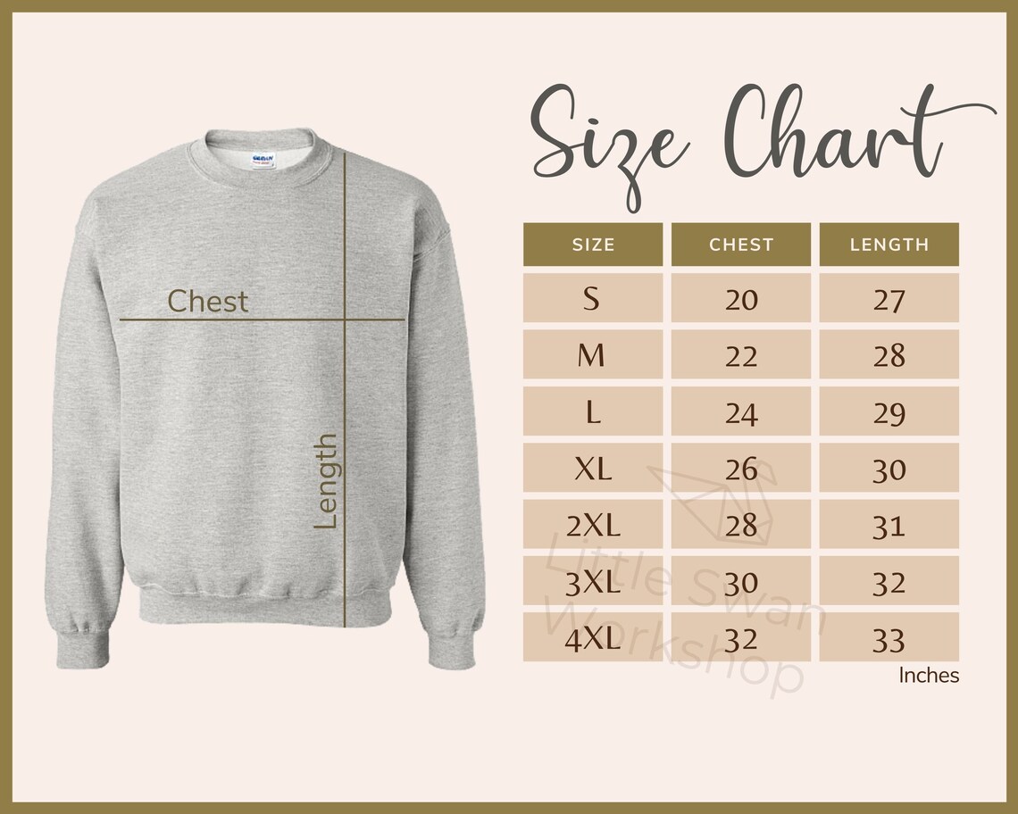 Gildan 18000 Size Chart G180 Sweatshirt Size Guide Gildan - Etsy