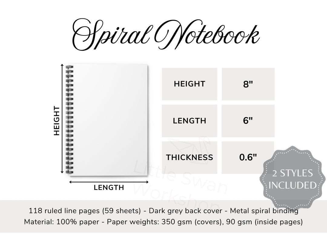 Spiral Notebook Size Chart, 2 Versions Journal Sizing Guide - Etsy