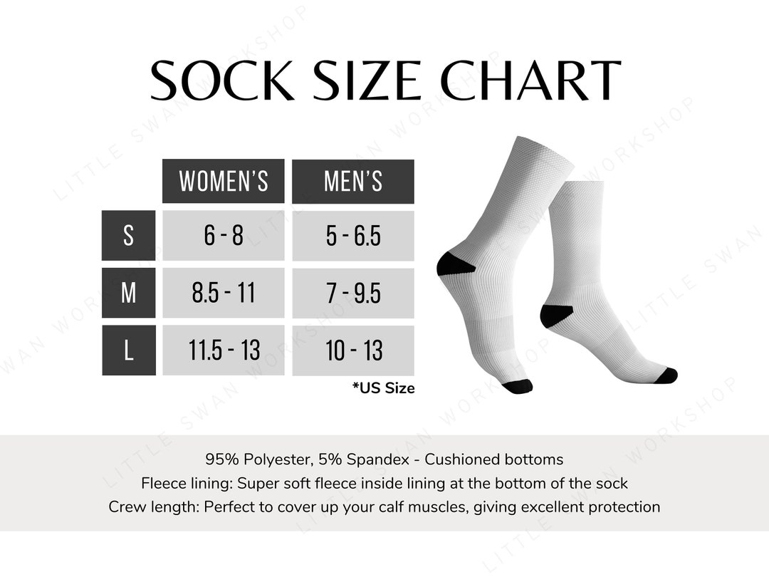Sock Size Chart, AOP Sublimation Sizing Guide, 2 Versions Included - Etsy