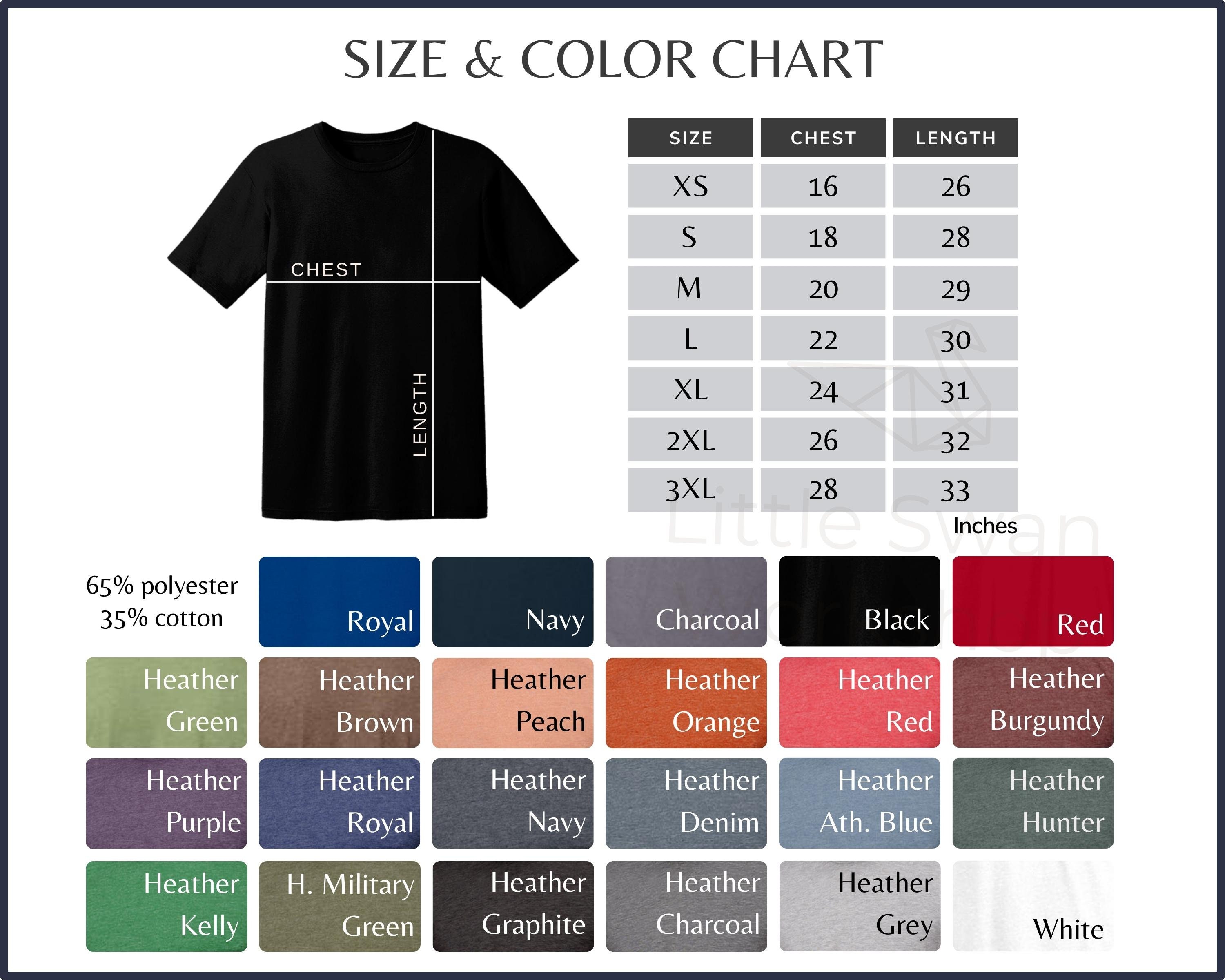 Tultex 241 Color Chart, Poly Rich T-shirt Color and Size Table, 241 ...