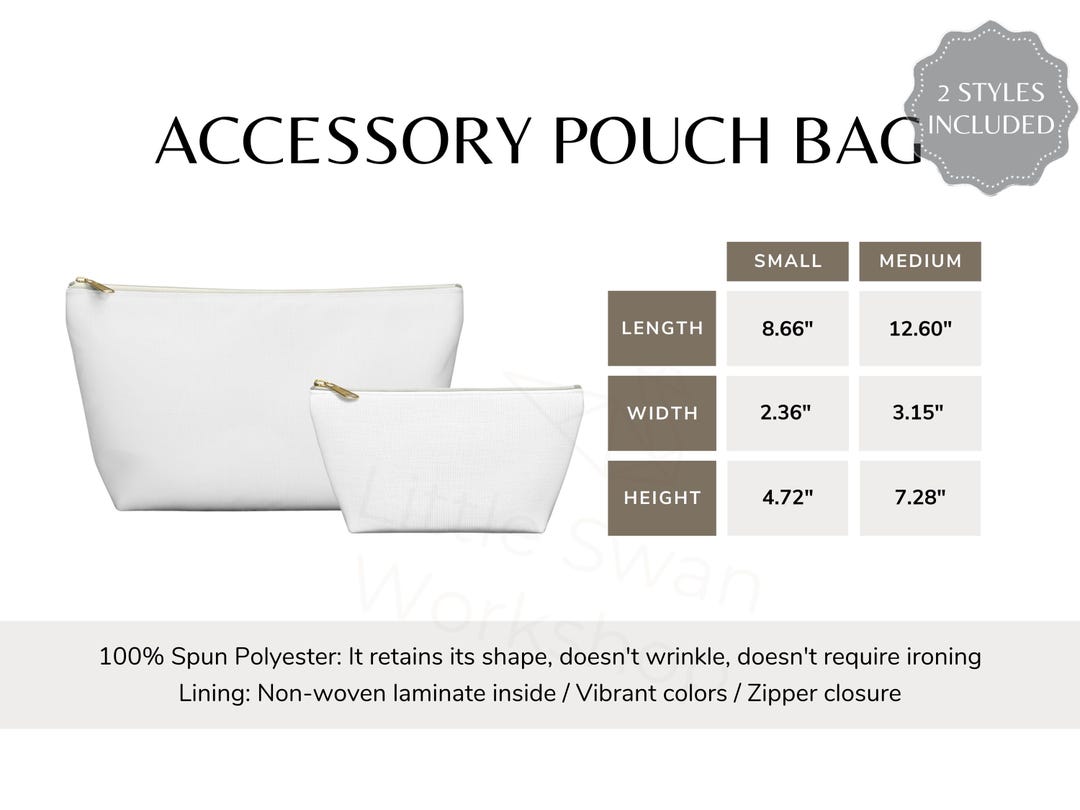 Accessory Pouch Bag Size Chart, POD Sizing Guide, W T-bottom, 2 ...