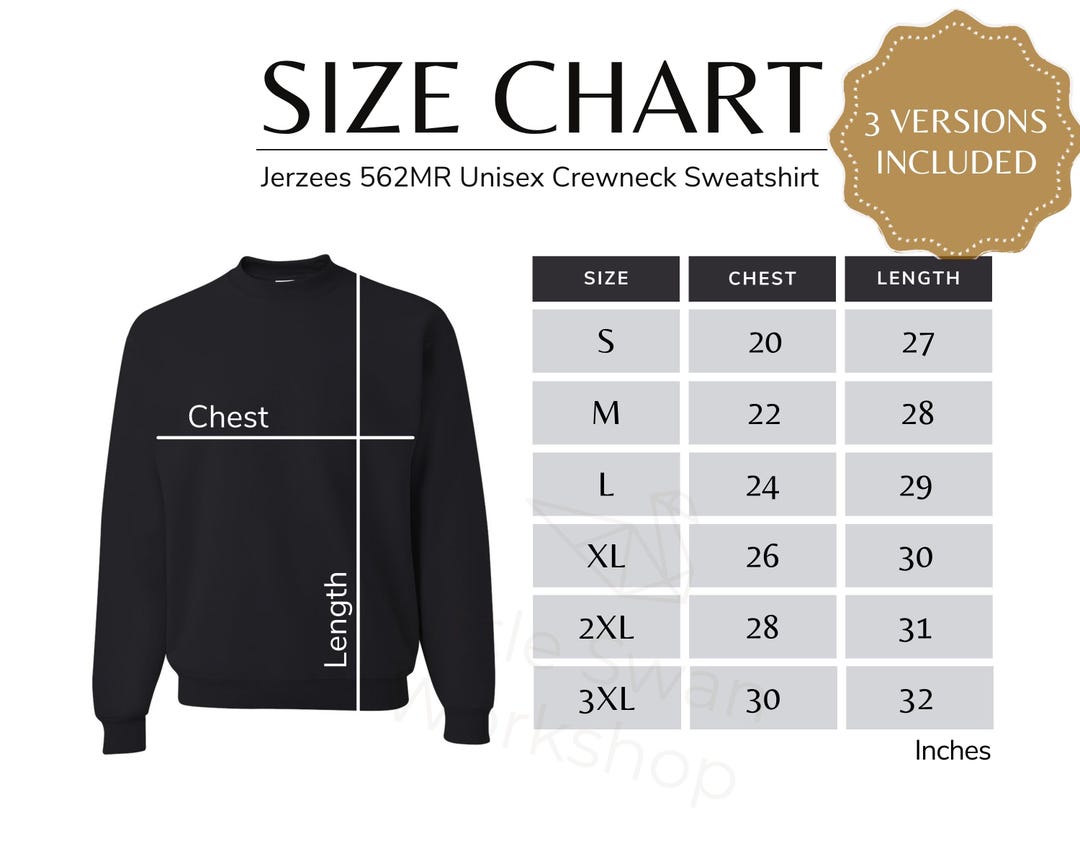 Jerzees 562MR Size Chart, 562 MR Sweatshirt Size Table, Nublend ...