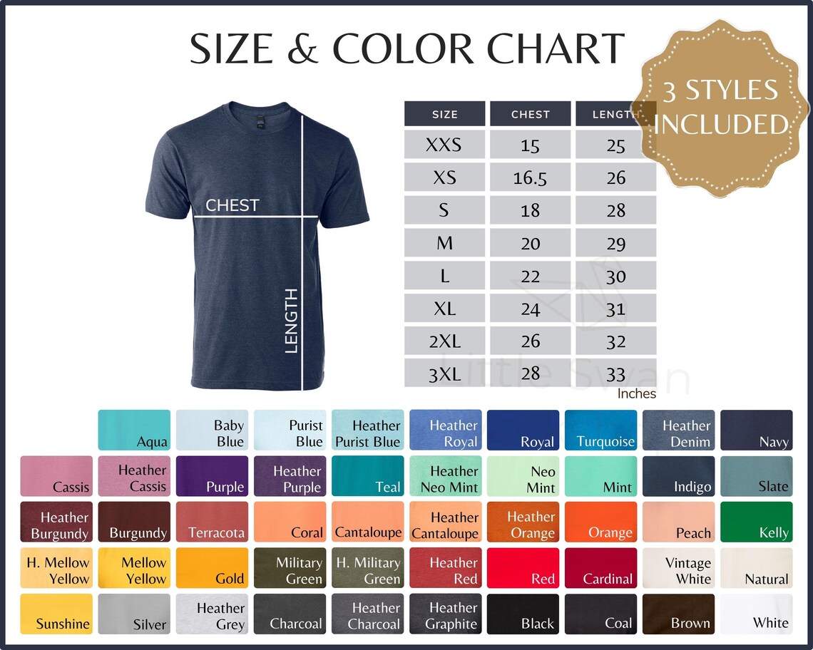 Tultex 202 Color Chart, 202 Unisex T-shirt Color and Size Table, Tultex ...