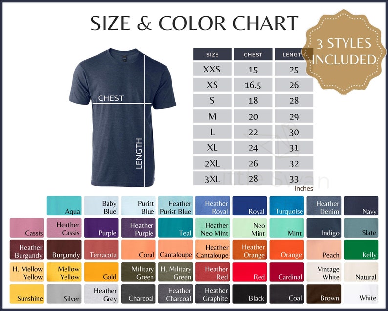 Tultex 202 Color Chart 202 Unisex T-shirt Color and Size - Etsy