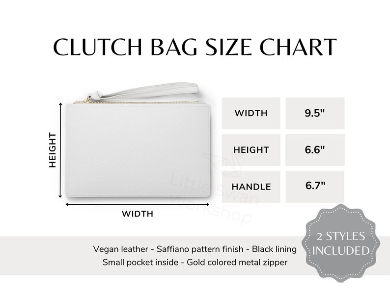 Clutch Bag Size Chart, Sizing Guide for Accessory Bag, 2 Versions ...