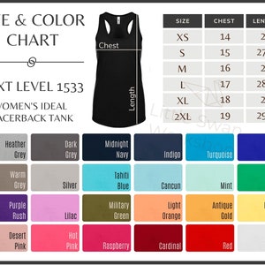 Next Level 1533 Color Chart Next Level Tank Top 1533 Size and Color ...