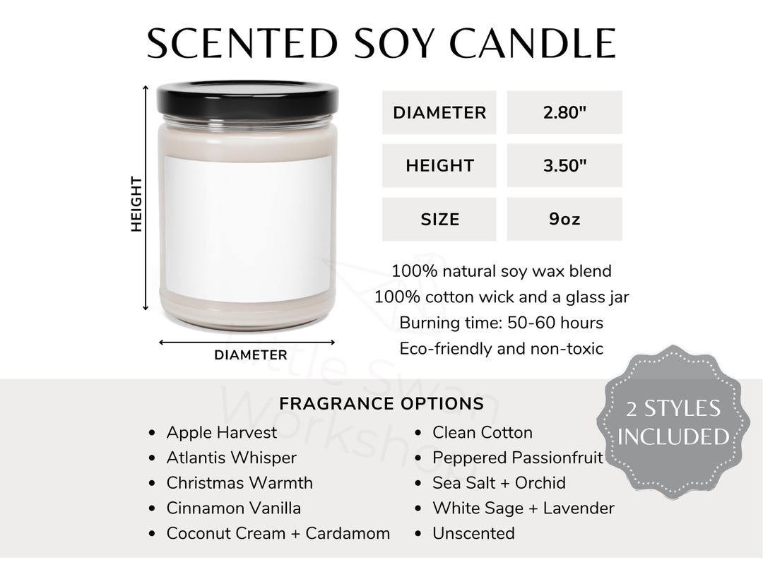 Scented Soy Candle Size Chart, Sizing Guide for 9oz Candle, Fragrance ...