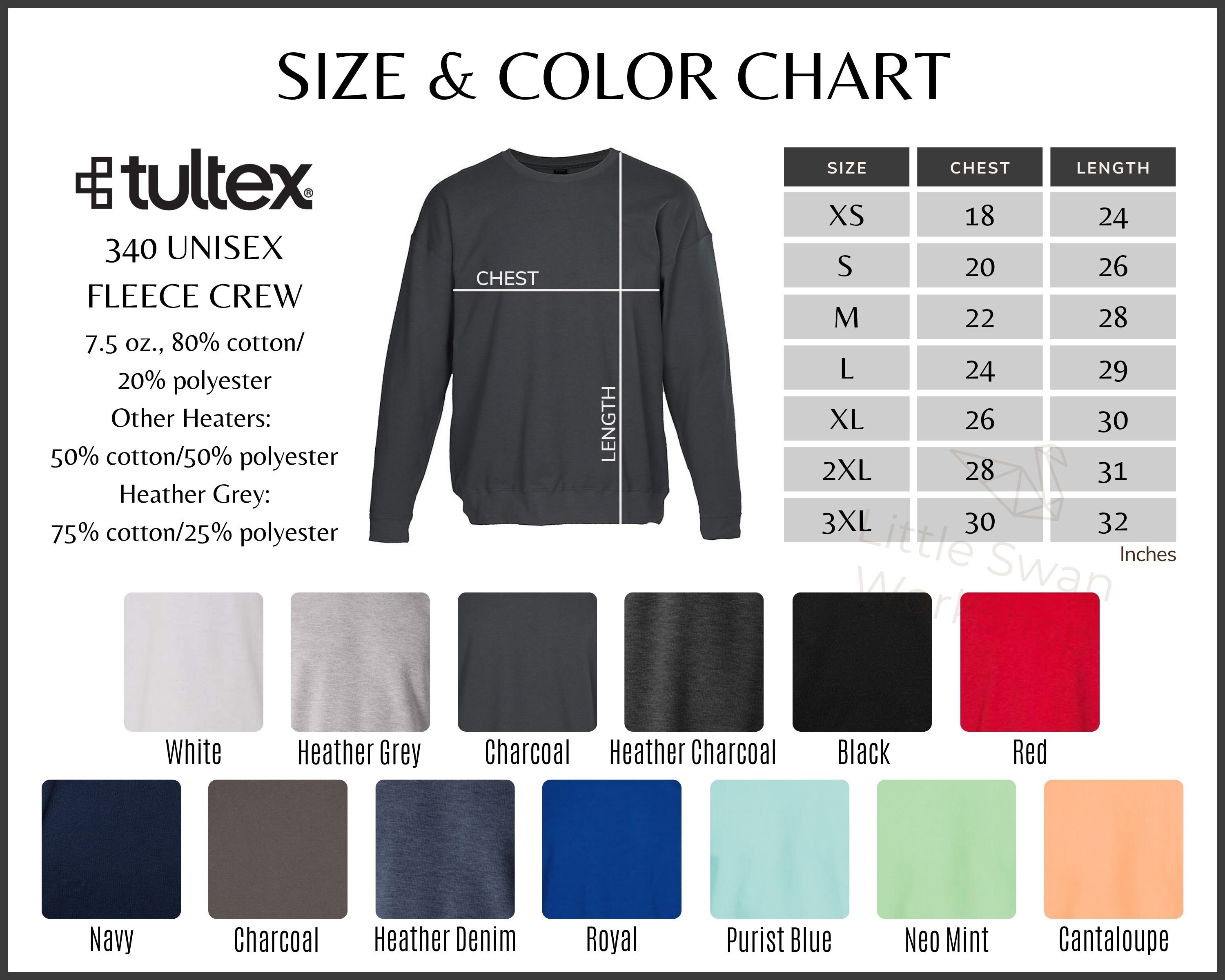 Tultex 340 Color Chart 340 Tultex Sweatshirt Every Color and - Etsy