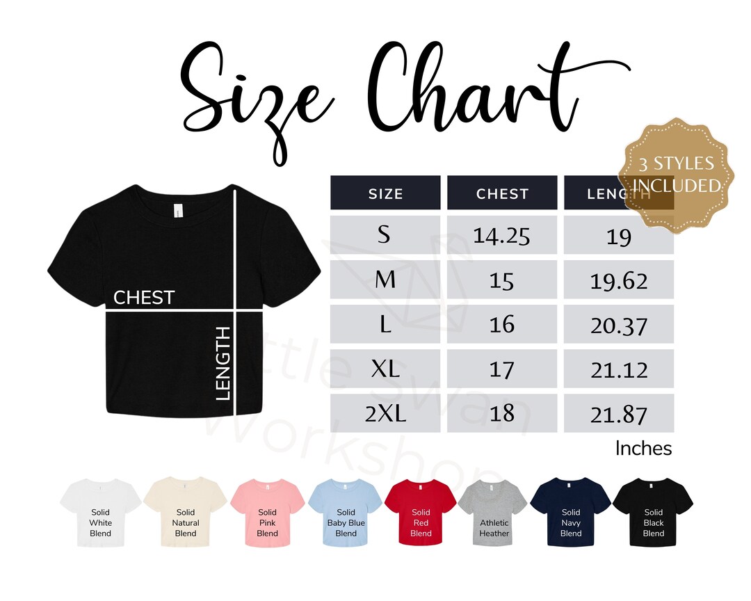 1010 Bella Canvas Color and Size Chart, BC Women's Baby Tee Sizing ...