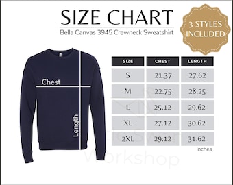 Bella Canvas 3945 Size + Color Chart | EDITABLE Canva Template | 3945 ...
