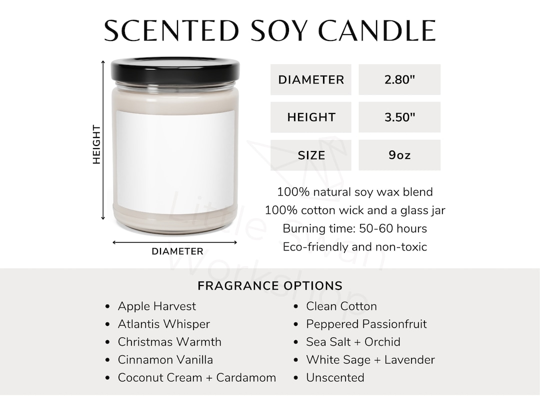 Scented Soy Candle Size Chart, Sizing Guide for 9oz Candle, Fragrance Options - Etsy