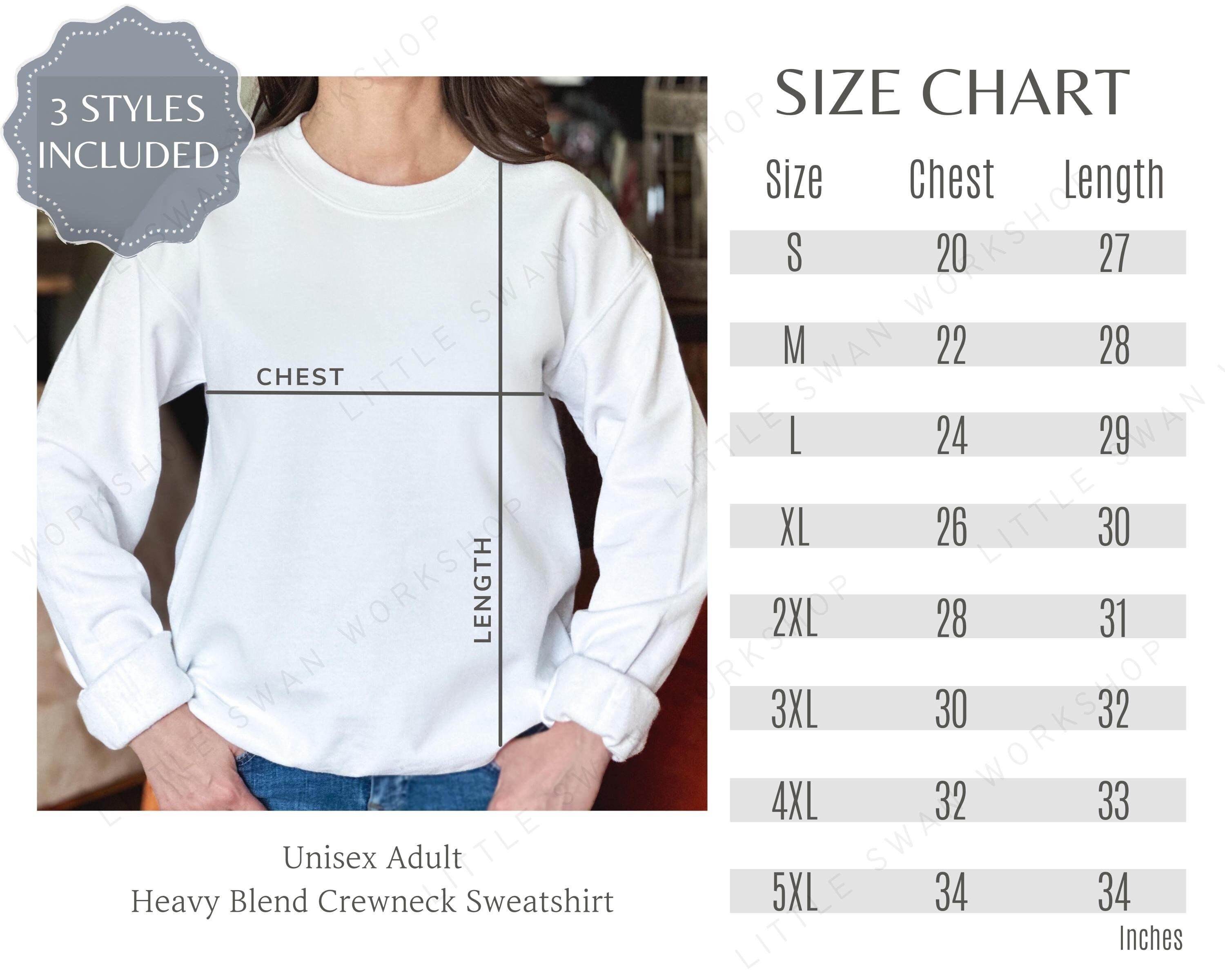 Gildan 18000 Size Chart G180 Sweatshirt Size Table Model - Etsy