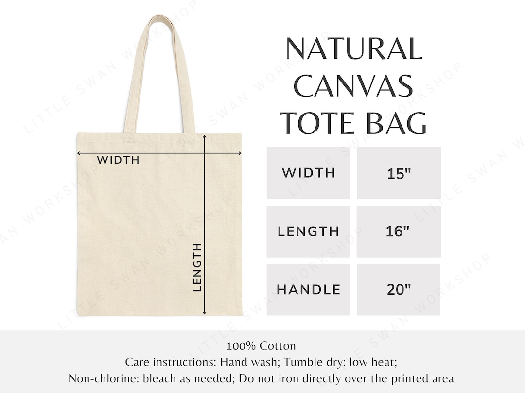 Canvas Tote Bag Size Chart, Liberty Bags OAD113 Tote Mockup Size Guide ...