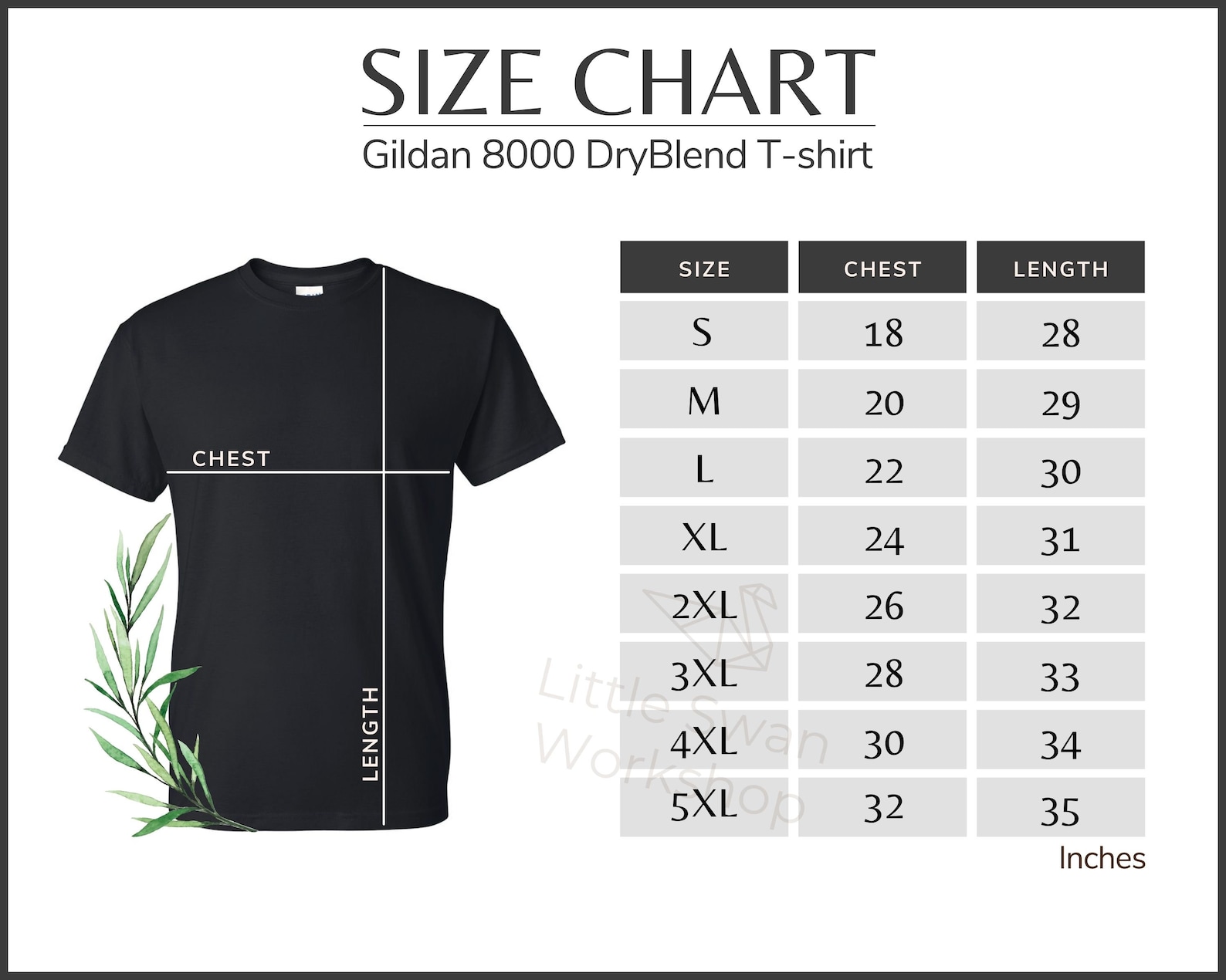 Gildan 8000 Size Chart Gildan 8000 Dryblend Size Guide - Etsy