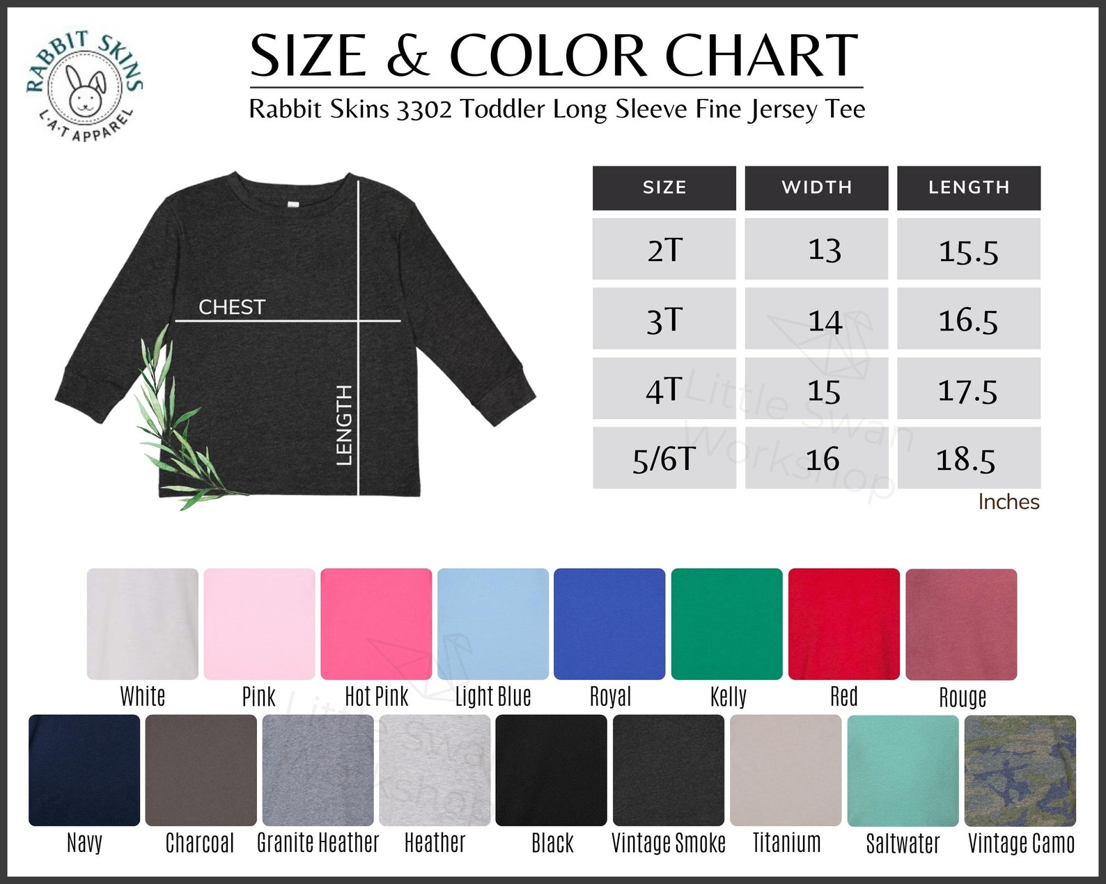 Rabbit Skins 3302 Color Chart Toddler T-shirt Color and Size Table ...