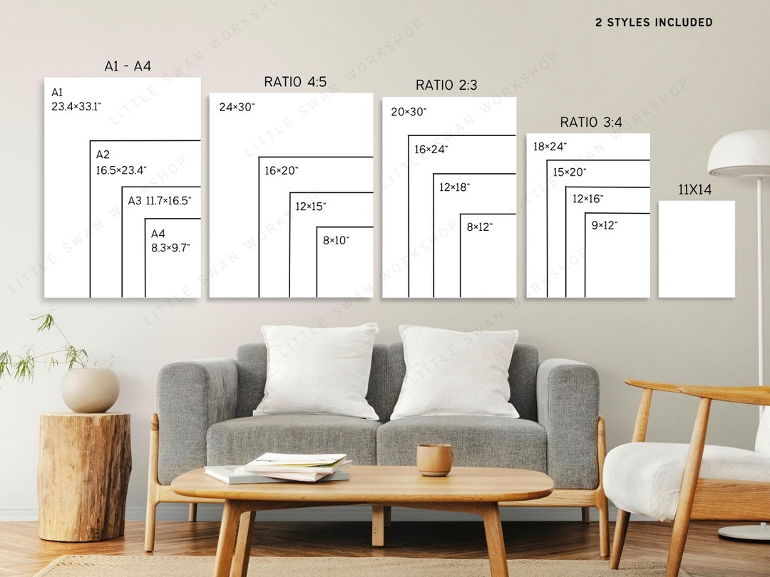 Wall Art Size Chart, Frame Size Guide, Ratio Table, Living Room Wall ...