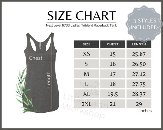Next Level 6733 Size Chart Next Level Racerback Tank Top - Etsy.de