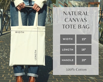 Canvas Tote Bag Size Chart, Liberty Bags OAD113 Tote Mockup Size Guide, Printify Tote Bag Sizing ...