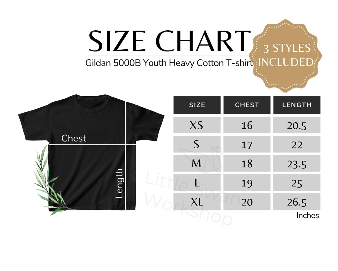 Gildan 5000B Size Chart, G500B Size Guide, Youth T-shirt Sizing Table ...