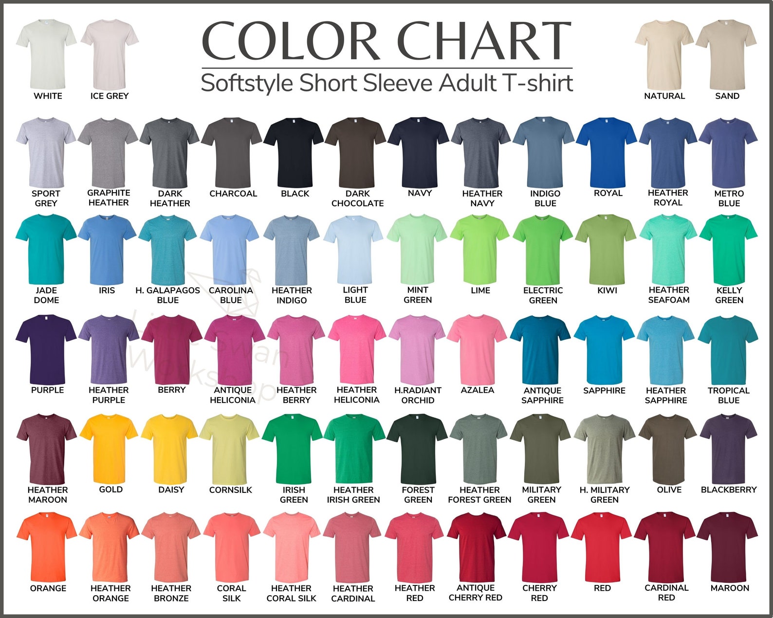 Gildan T shirt Color Chart