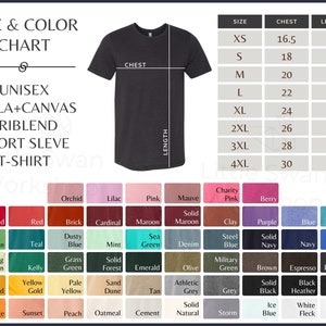 Bella Canvas 3413 Triblend Color Chart & Size Guide (digital Download ...