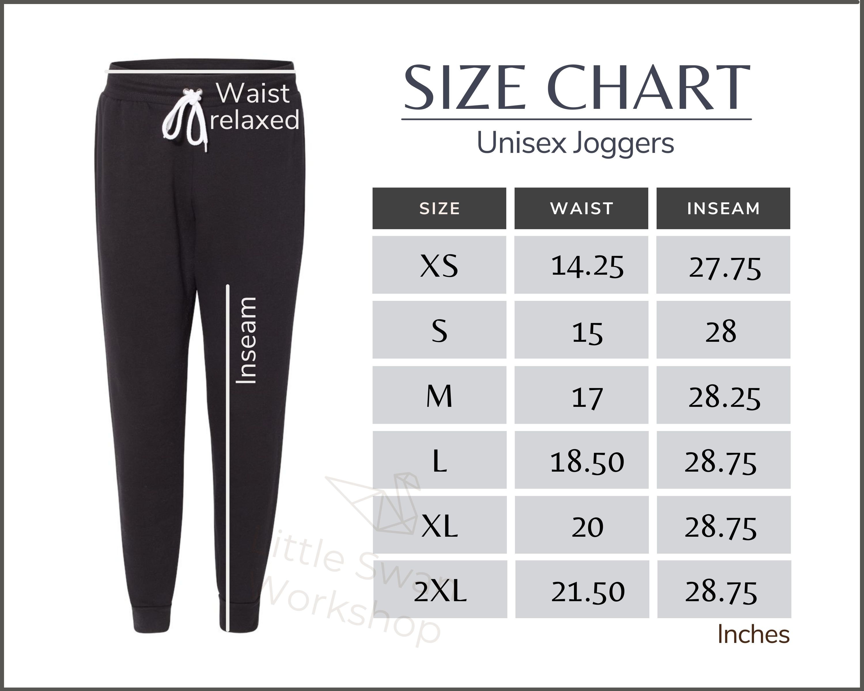 Bella Canvas 3727 Size Chart 3727 Unisex Joggers Size Table Bella ...