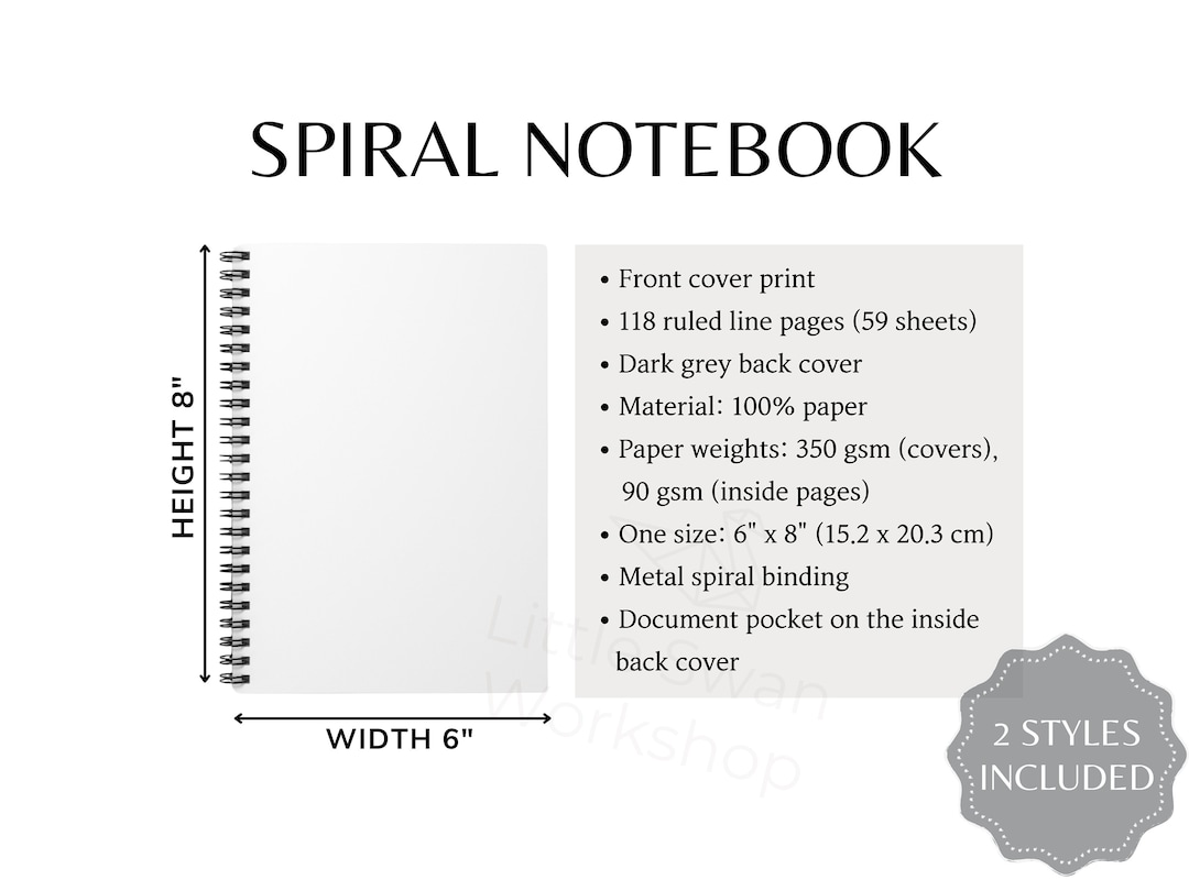 Spiral Notebook Size Chart, 2 Versions Sizing Guide Included - Etsy