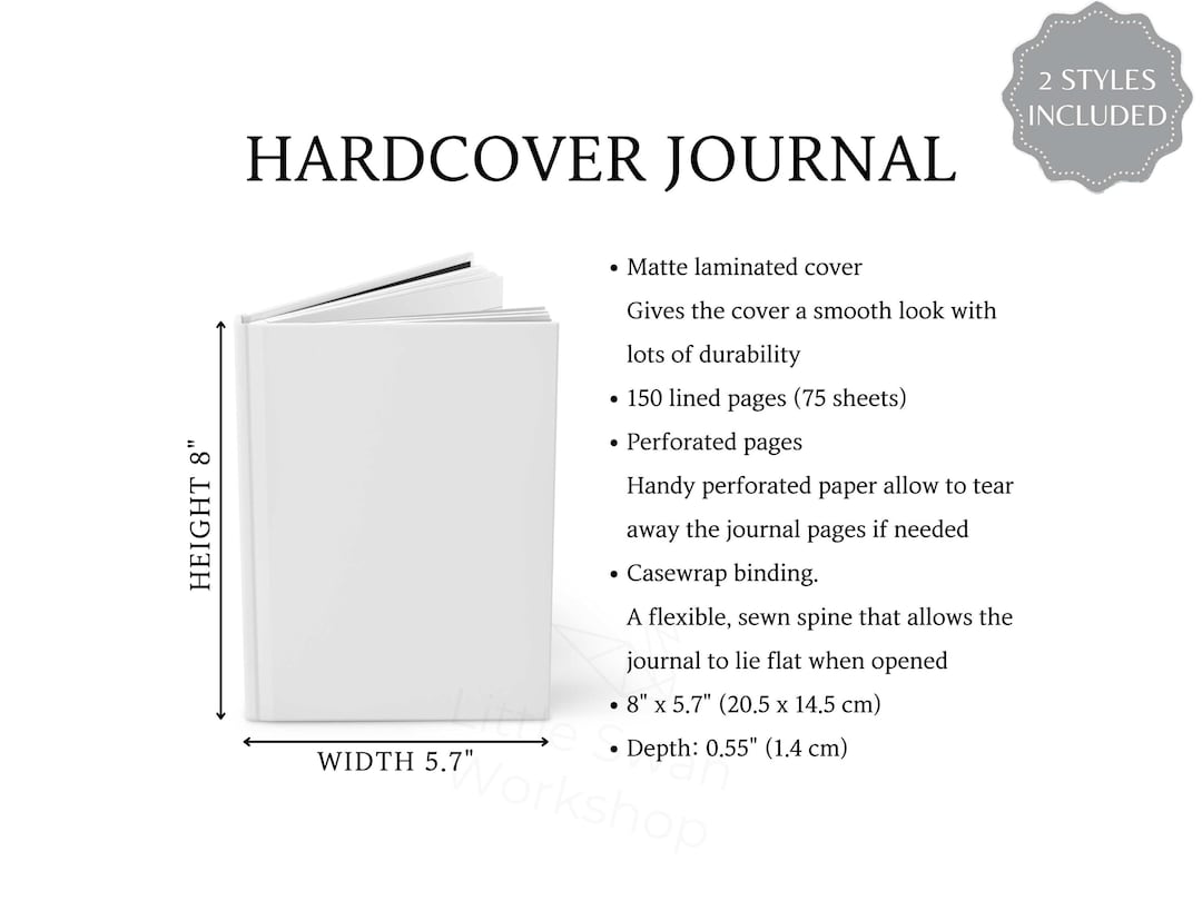 Hardcover Journal Matte Size Chart, Notebook Sizing Guide, 2 Versions ...
