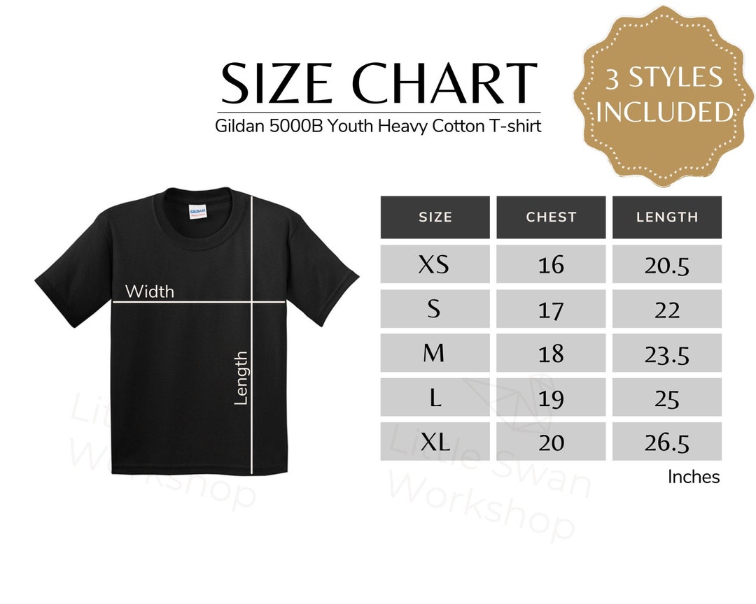 Gildan 5000B Size Chart, G500B Youth T-shirt Size Guide, Sizing Table ...