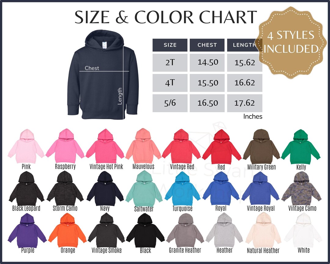Rabbit Skins 3326 Toddler Hoodie Color Chart & Size Guide (digital ...