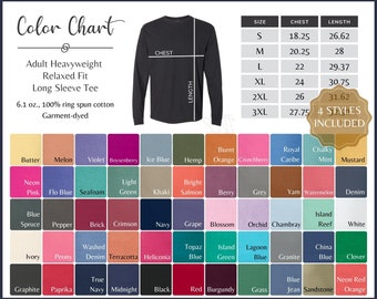 Comfort Colors 6014 Size Chart Color Chart Editable Canva - Etsy