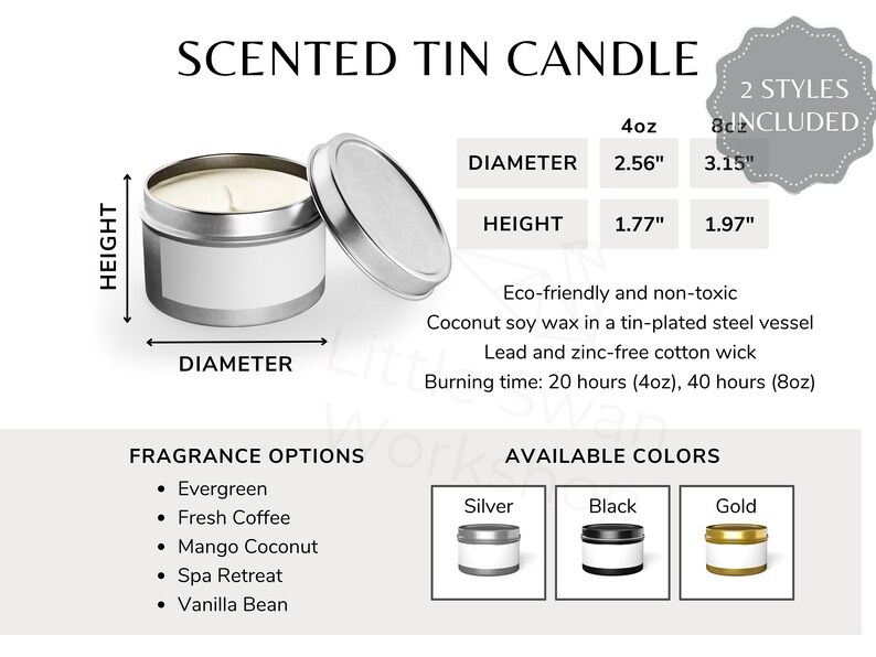 Scented Tin Candle Size Chart, Sizing Guide for Tin Candles, Fragrance ...