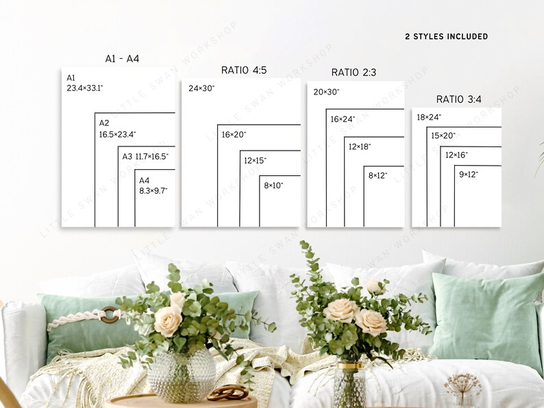 Wall Art Size Chart Frame Size Guide Ratio Table Living - Etsy